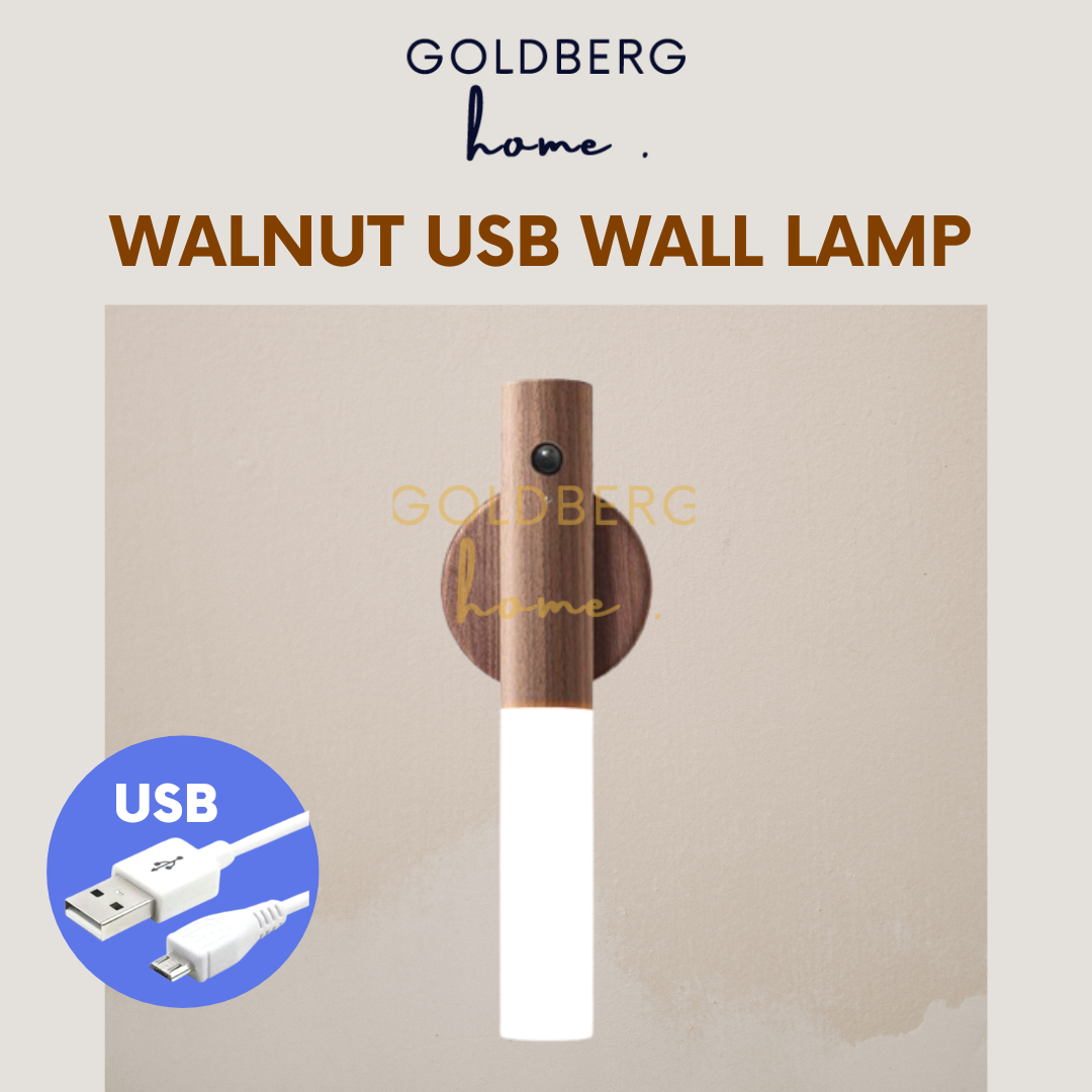 Walnut USB Rechargeable LED Wall Lamp | Goldberg Home SG