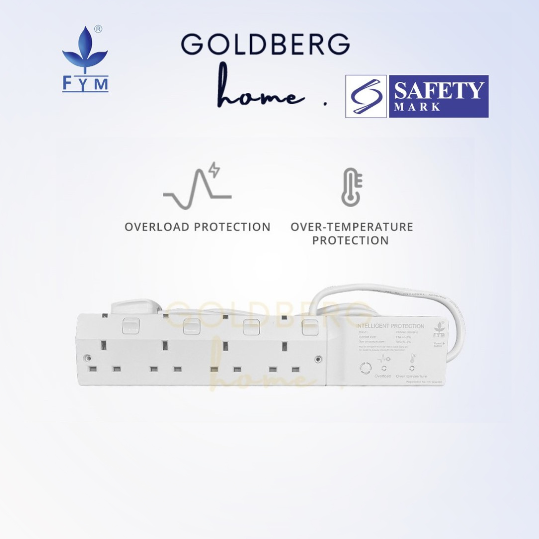 FYM Extension Socket 4 Gang 3M with Safety Alarm | Goldberg Home SG