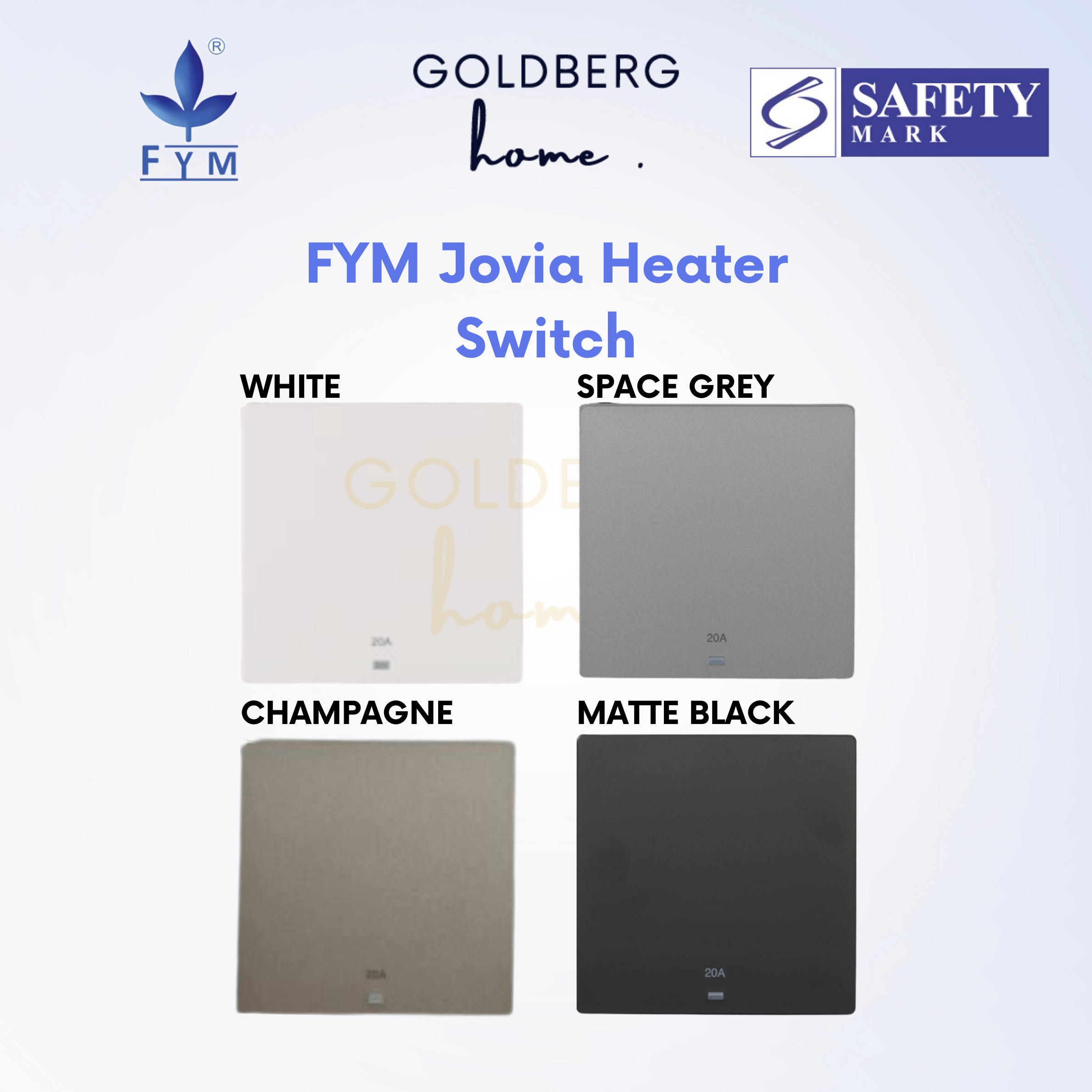 FYM Jovia Heater Switch 20A | 4 Colours | Goldberg Home SG